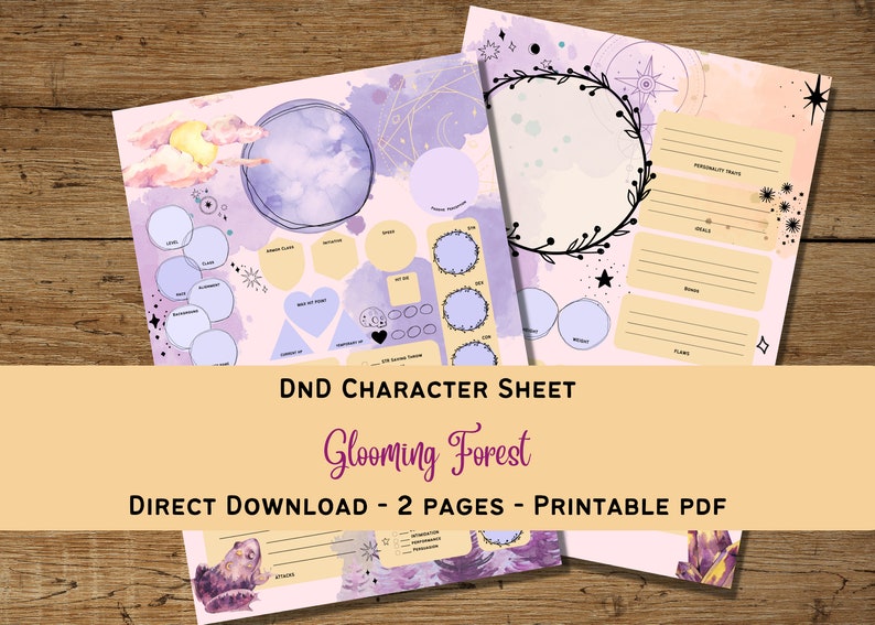 Glooming Forest Dnd 5e Character Sheet Basic 2 Pages Direct - Etsy