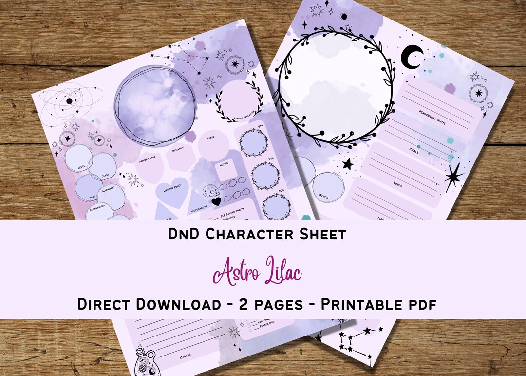Astro Lilac - Dnd 5e Character Sheet Basic 2 Pages Direct Download ...