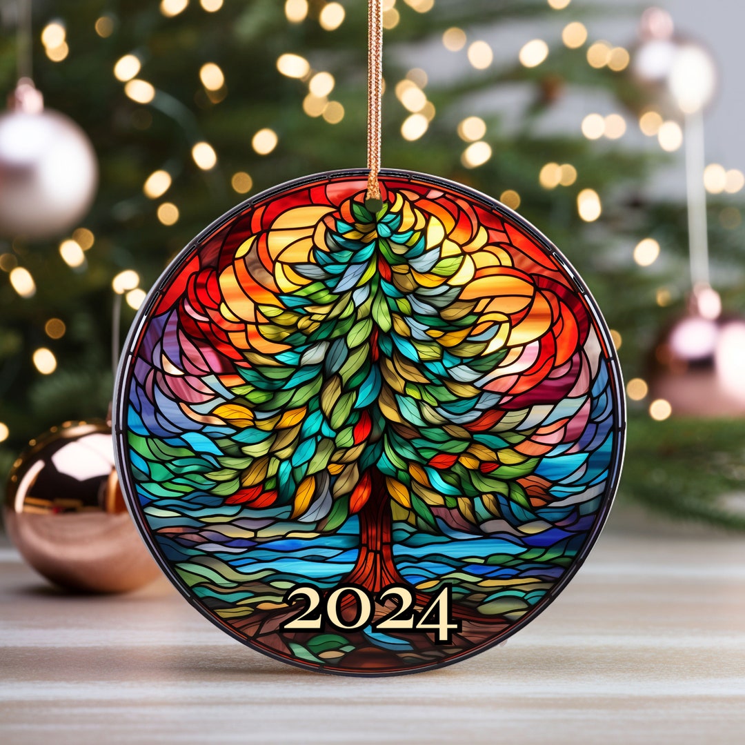Christmas 2024 Ornament, Stained Glass Christmas Ornament, Christmas ...
