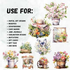 Spring Clipart PNG Bundle, Hello Spring Watercolor Boho Cottagecore Png ...