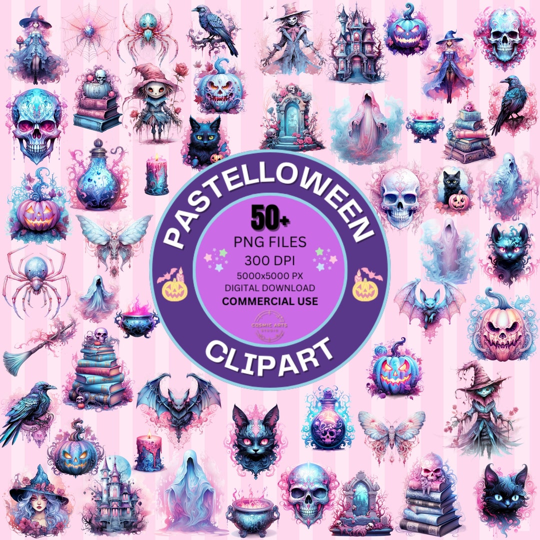 Pastel Halloween Clipart Bundle, Halloween PNG Clipart, Pastel Goth ...