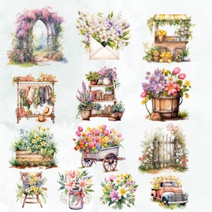 Spring Clipart PNG Bundle, Hello Spring Watercolor Boho Cottagecore Png ...