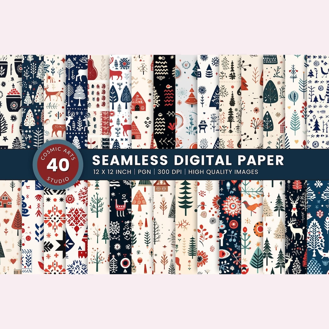 Scandinavian Christmas Digital Paper Pack, Scandinavian Christmas Decor ...