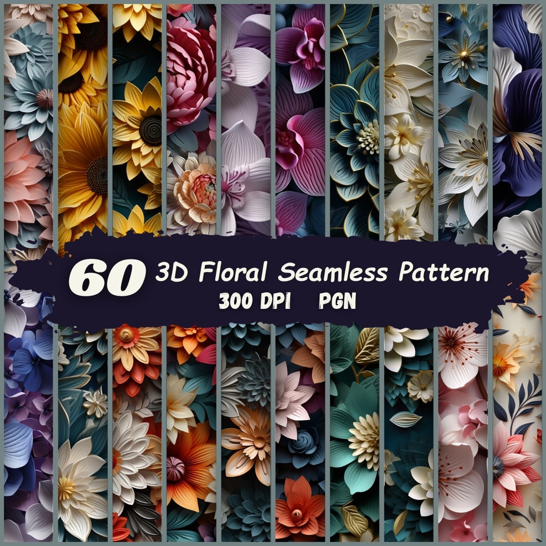 3D Tumbler Seamless Floral Tumbler Pattern, 300 DPI, PGN, Digital ...
