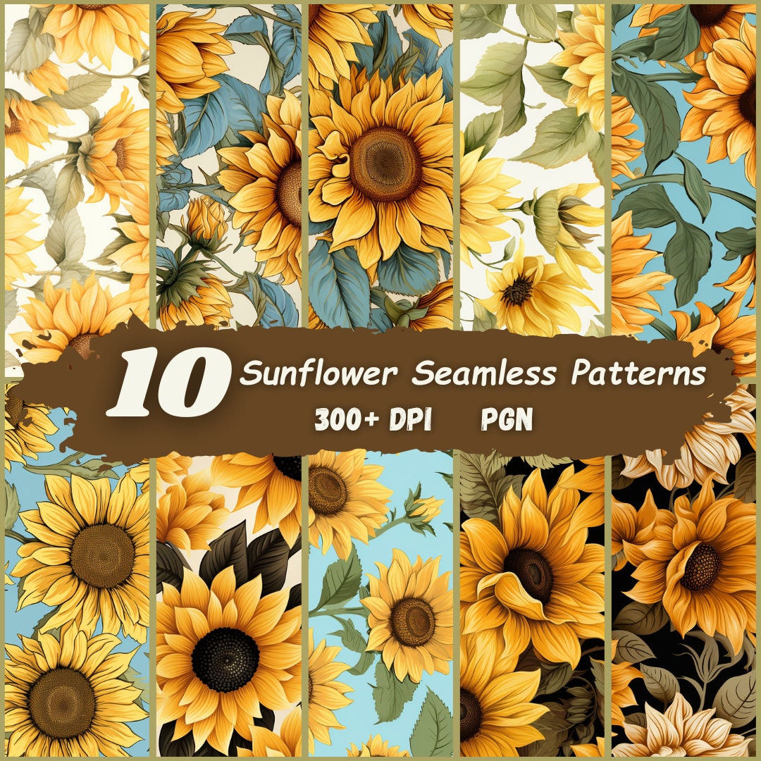 Sunflower Digital Print Floral Tumbler Seamless Patterns Wallpaper PNG ...