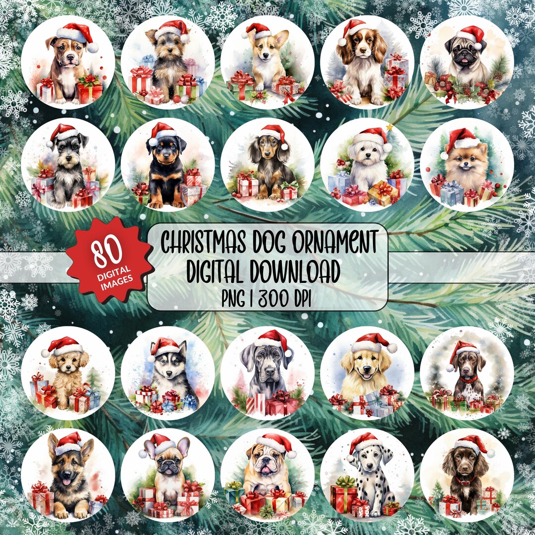 Christmas Dog PNG Bundle, Dog Christmas Ornament Digital Download for ...
