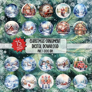 Christmas Round Ornament Bundle PNG Sublimation Designs , Vintage ...