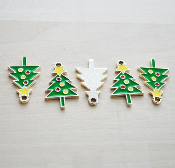 Christmas Tree Enamel Charms Set of 5 Charms for Jewelry | Etsy