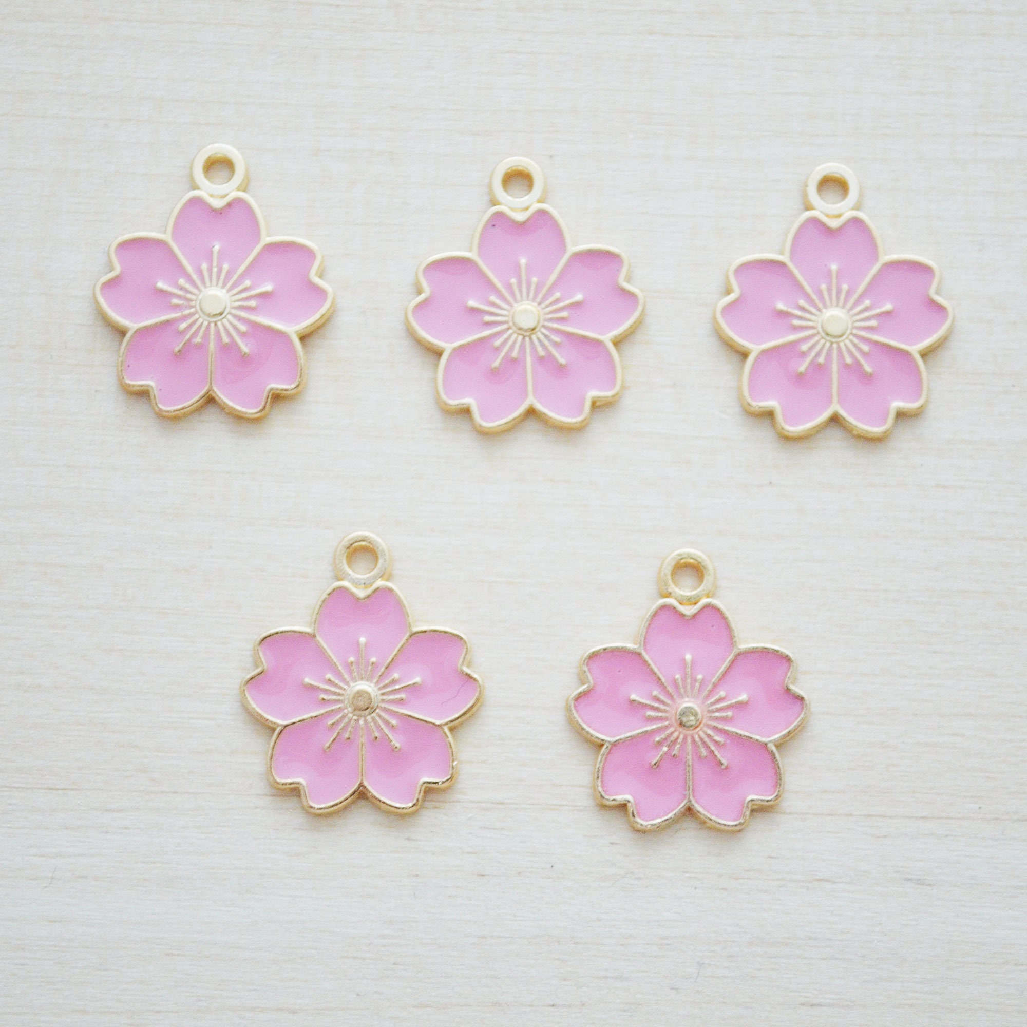 Pink Flower Charm Pink Cherry Blossom Charms Set of 5 Baby - Etsy