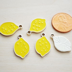 Enamel Lemon Charm Yellow Lemon Charm Set of 5 Charm for | Etsy
