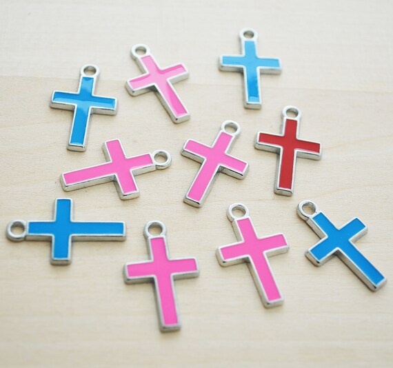 Enamel Cross Charms Silver Enamel Cross Pendants Set of 5 | Etsy
