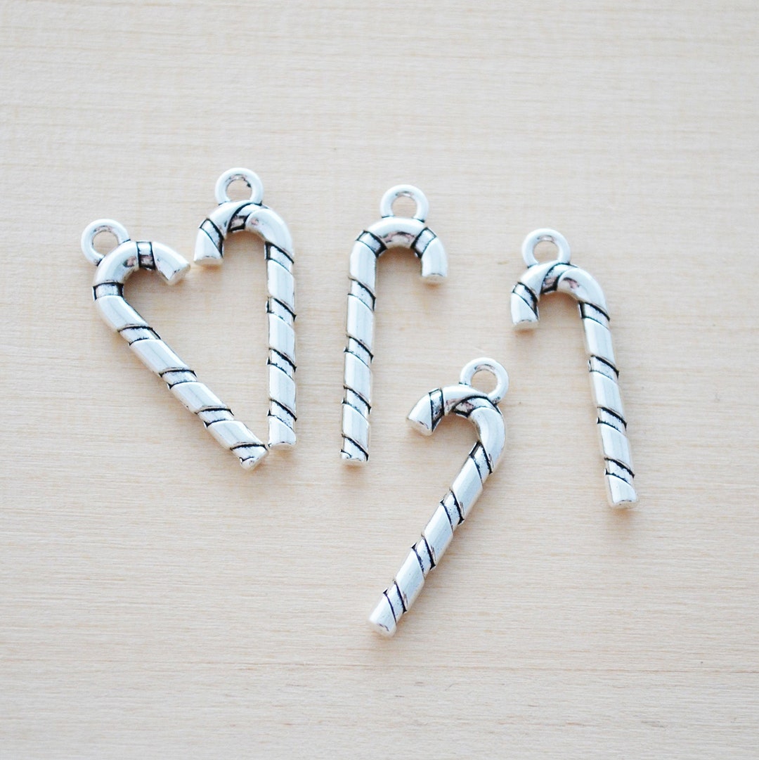 Silver Christmas Candy Cane Charm Tibetan Style Candy Cane Charms for ...