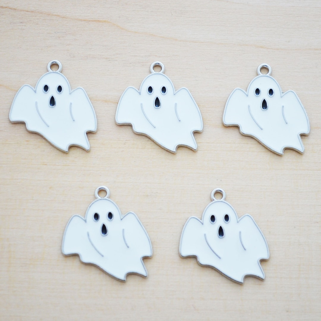White Enamel Ghost Charms Spooky Ghost Charms Silver Keychain Charms ...