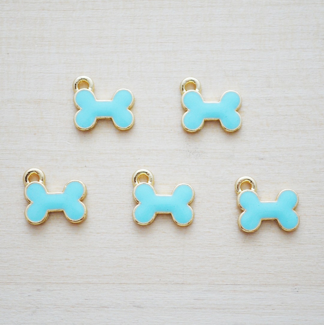 Blue Dog Bone Charm Blue Enamel Charms Gold Dog Bone Pendant Pet ID Tag ...