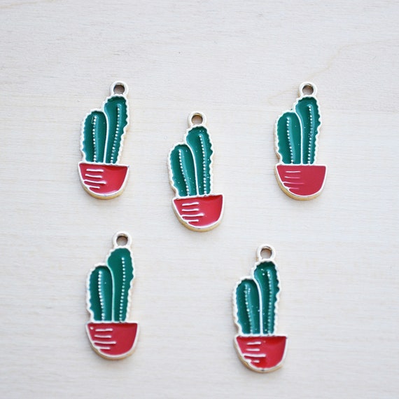Succulent Pendant Green Cactus Charms Green Enamel Charms | Etsy