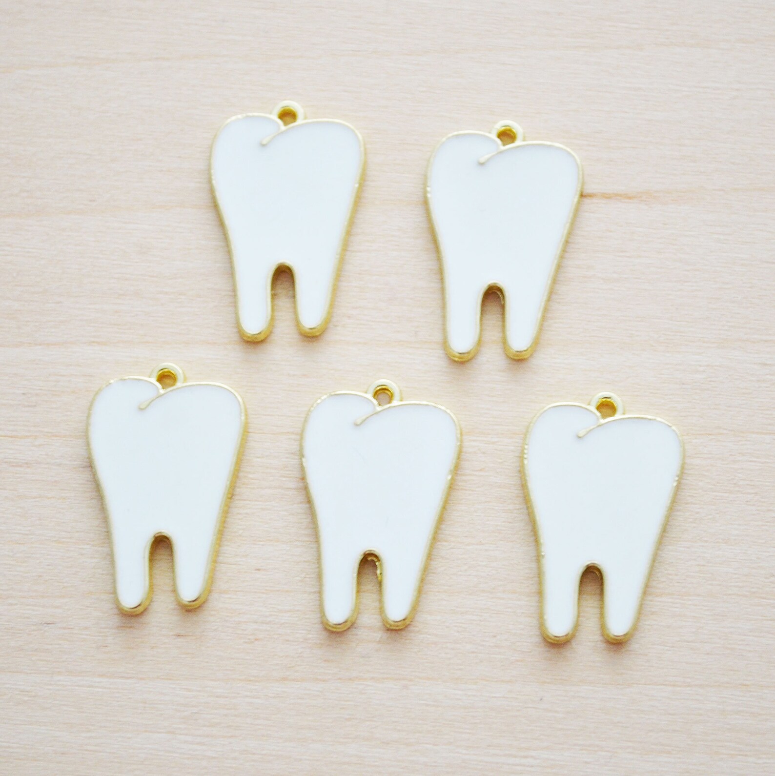White Tooth Charm Gold Set of 5 Enamel Charms Tooth | Etsy