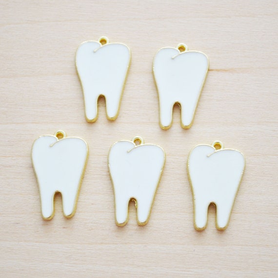 White Tooth Charm Gold Set of 5 Enamel Charms Tooth | Etsy