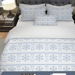 Blue Snowflake Duvet Cover, Snowflakes Cotton Comforter Covers and Pillowcase, King/queen/double ...