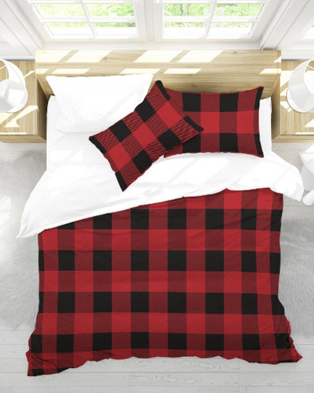Red and Black Buffalo Check Duvet Cover Set, Plaid Twin, Queen, or King ...