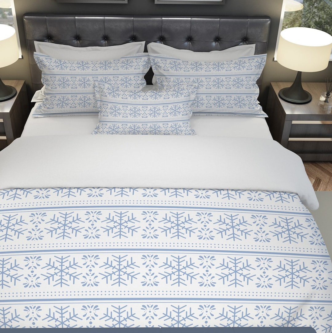 Blue Snowflake Duvet Cover, Snowflakes Cotton Comforter Covers and ...