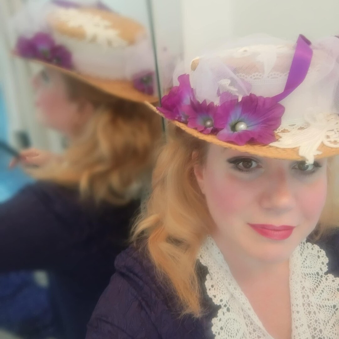 Handmade Edwardian Straw Boater Hat With Pearls and Vintage Lace - Etsy