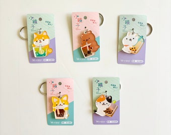 Cute Boba Keychain • Bear and Bunny Bubble Tea • Cute Cat • Kawaii ...
