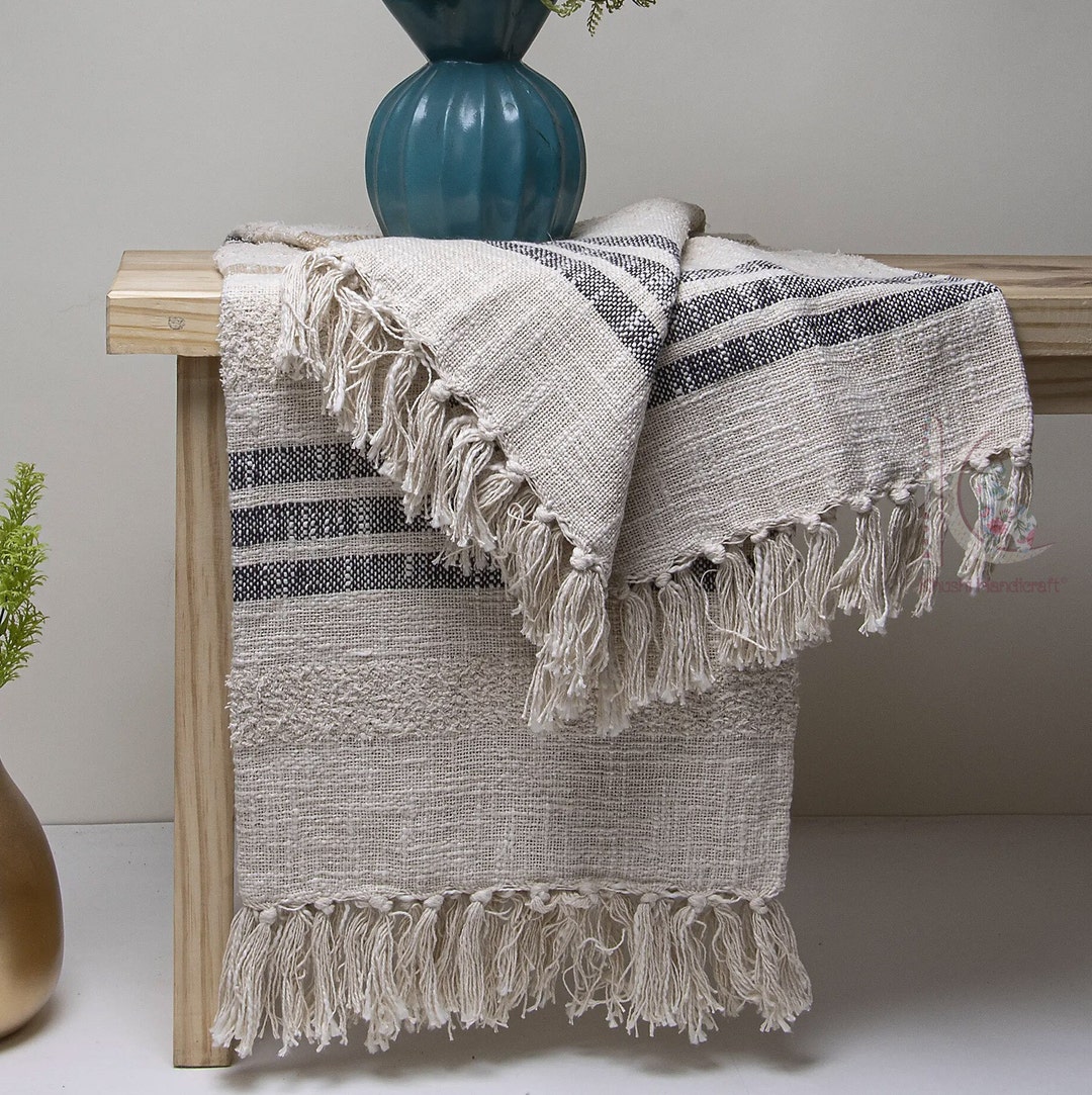 Hand Loom Cotton Throw, Hand Wovan Ivory Color Blankets, Cloth Soft ...
