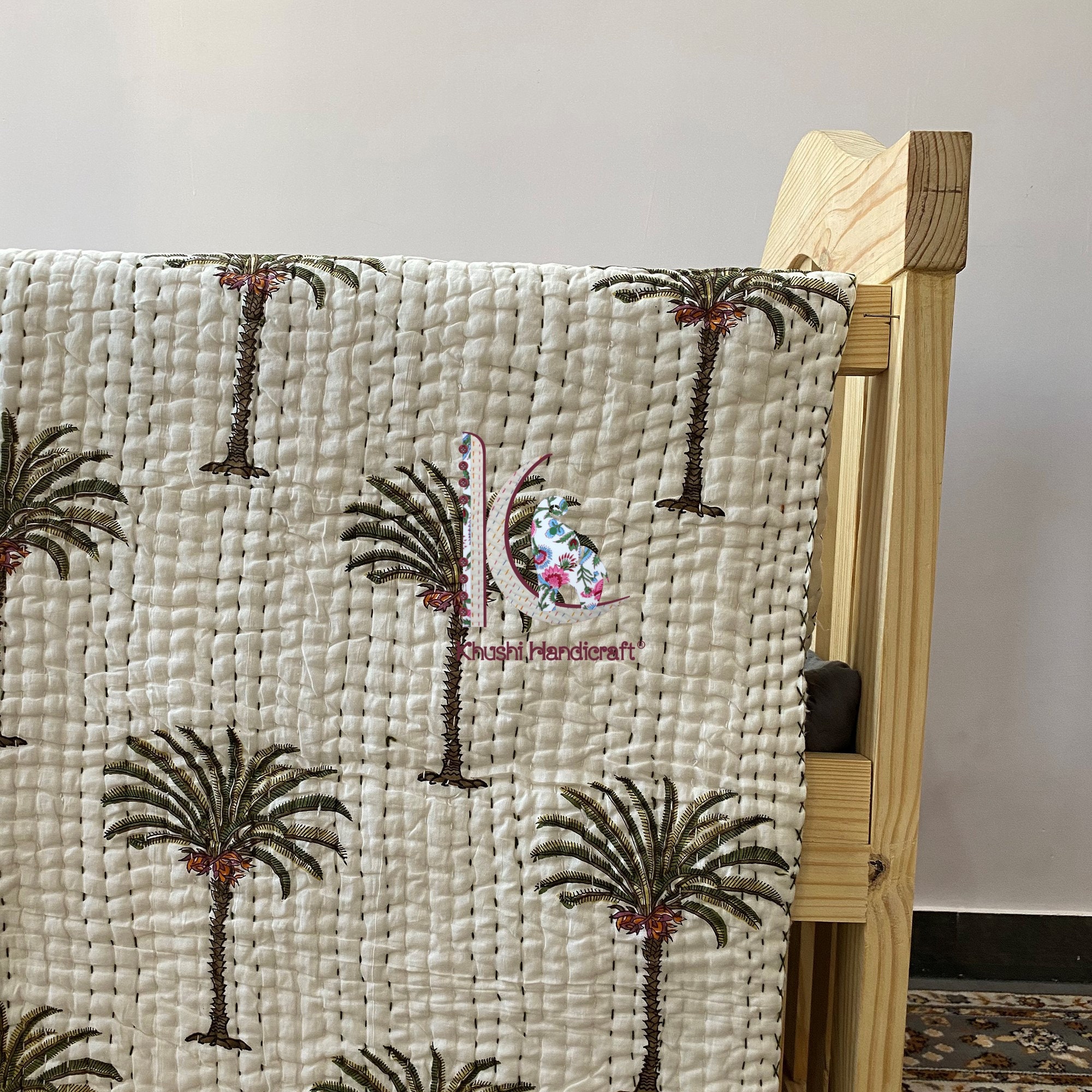 Handmade Palm Tree Baby Quilt: Organic Cotton Boho Blanket, Boho ...