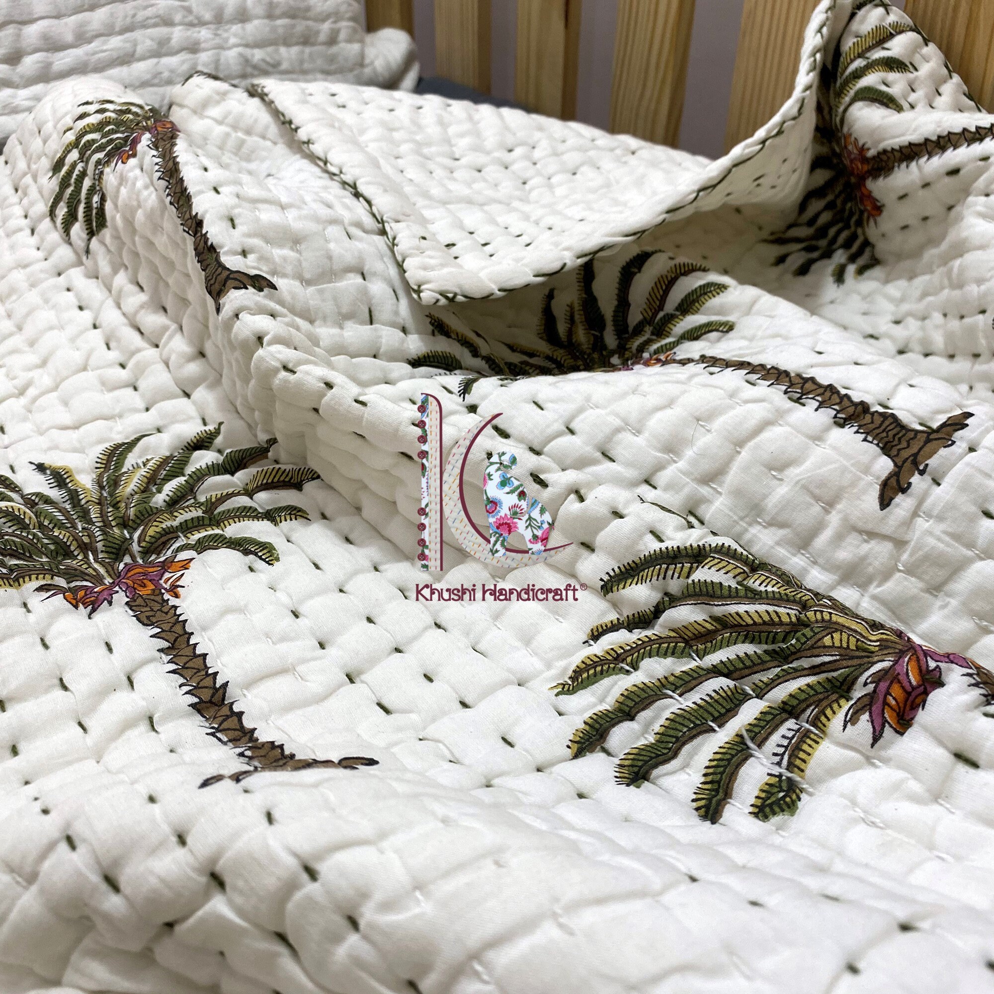 Handmade Palm Tree Baby Quilt: Organic Cotton Boho Blanket, Boho ...