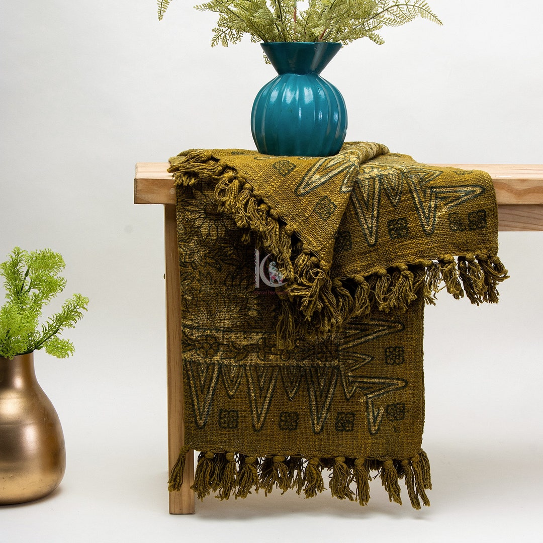 Boho Blanket, Mud Bloth Throw, Block Print Throw Blanket, Tassel Throw ...