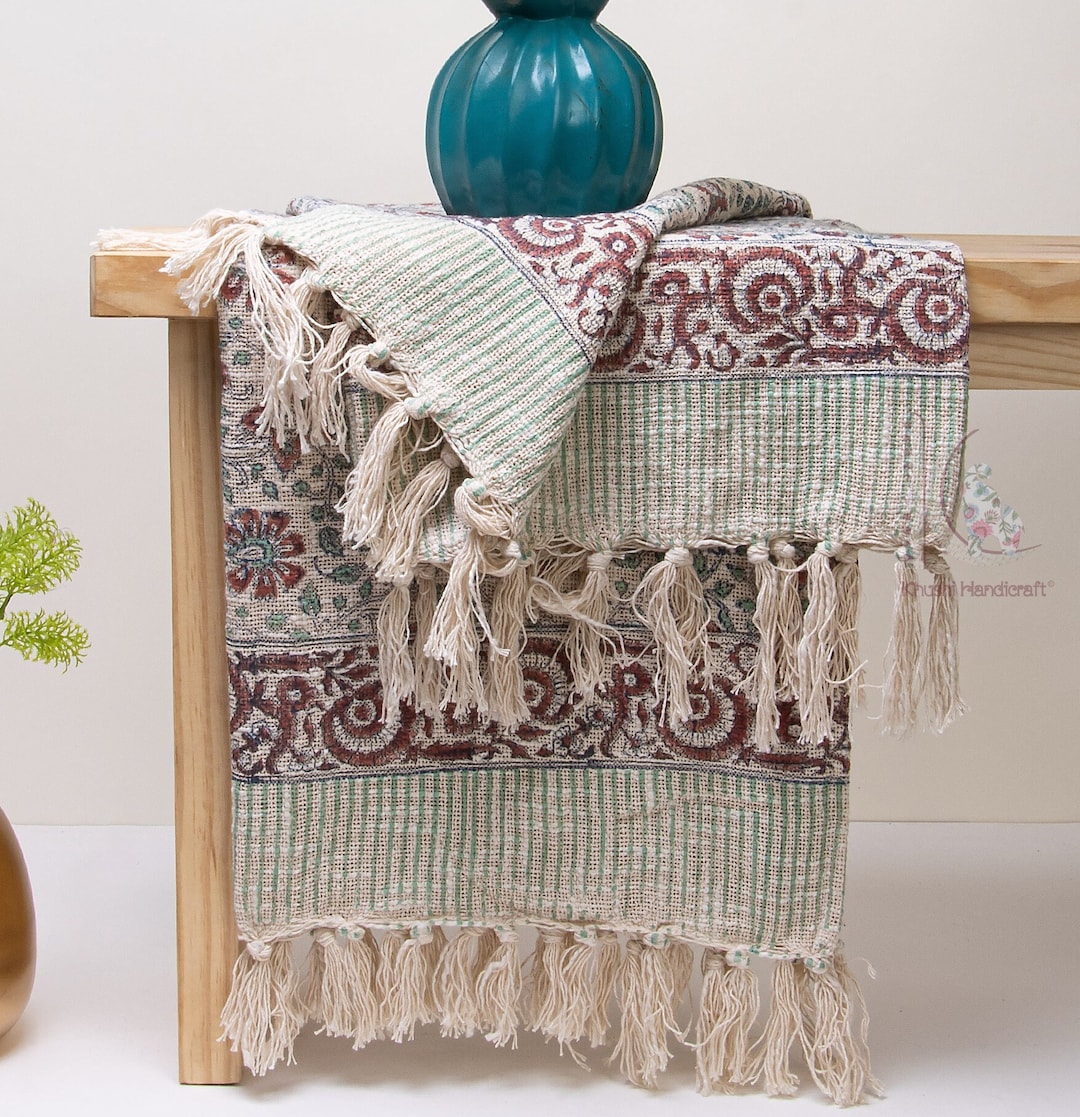 Floral Print Cotton Throw Hand Block Print Blanket Hand Loom Cotton ...