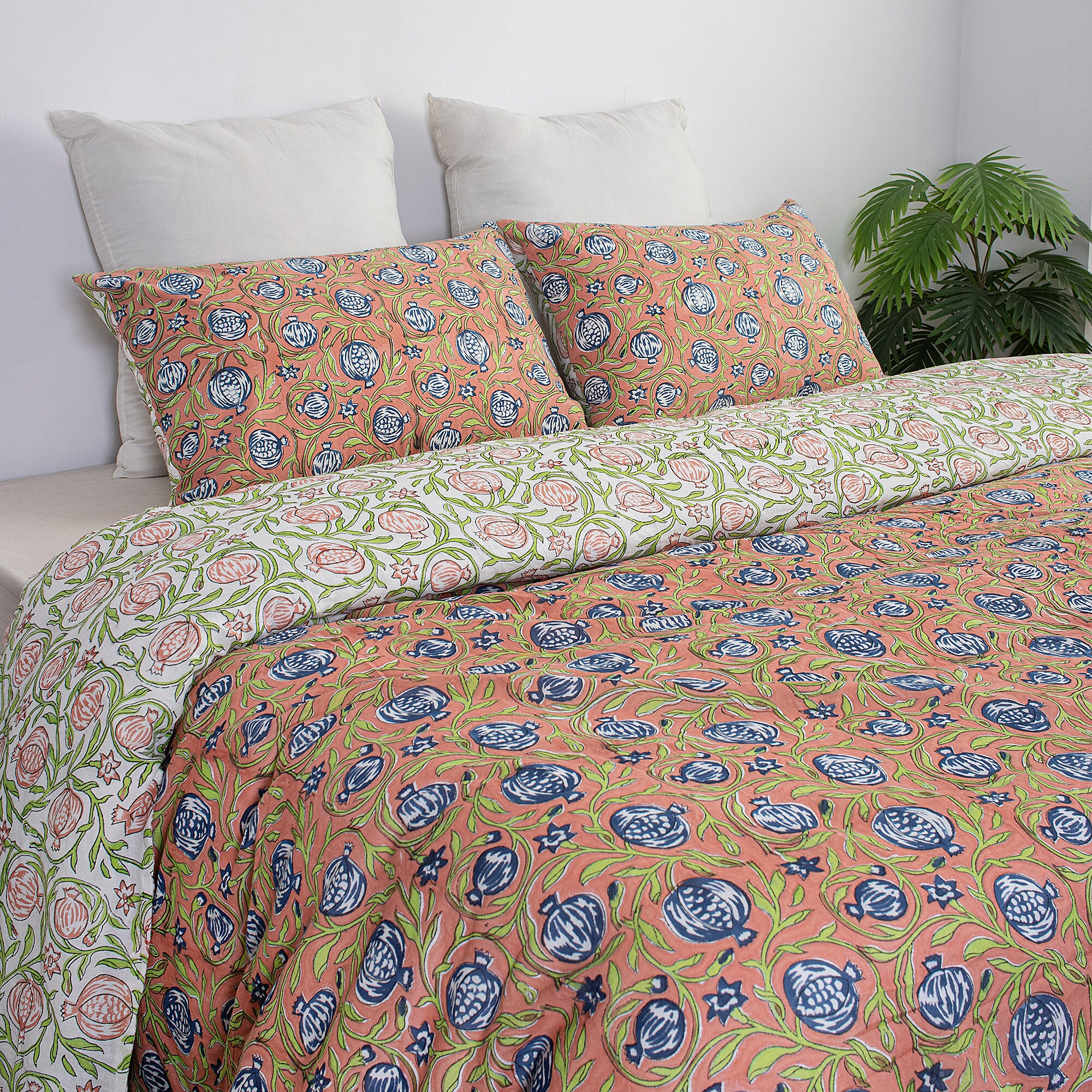 Indian Pomegranate Print Duvet Cover: Reversible Hand Block Cotton ...
