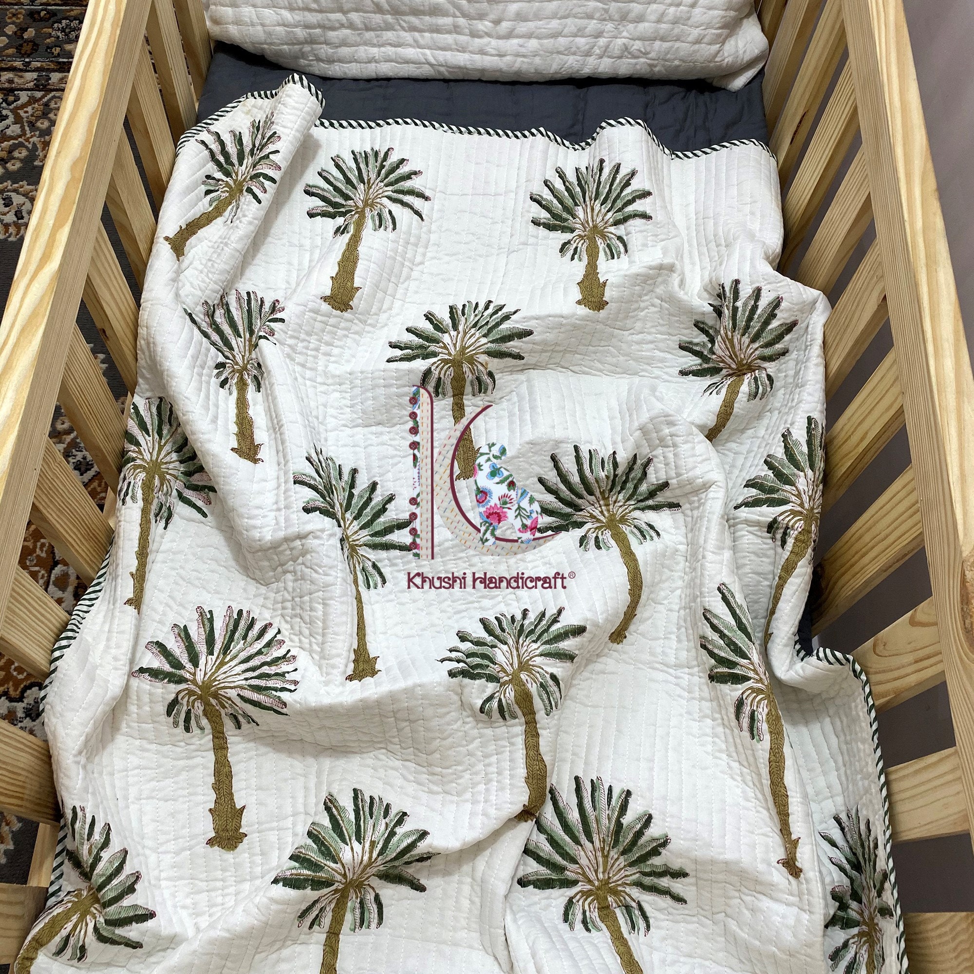 Palm Tree Soft Baby Blanket Crib Bedding Handmade Cotton Quilt - Etsy