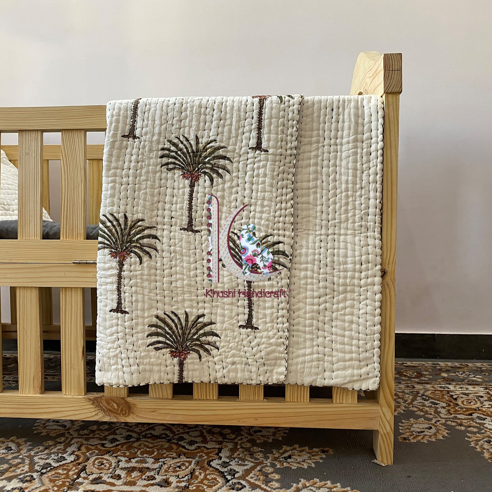 Handmade Palm Tree Baby Quilt: Organic Cotton Boho Blanket, Boho ...