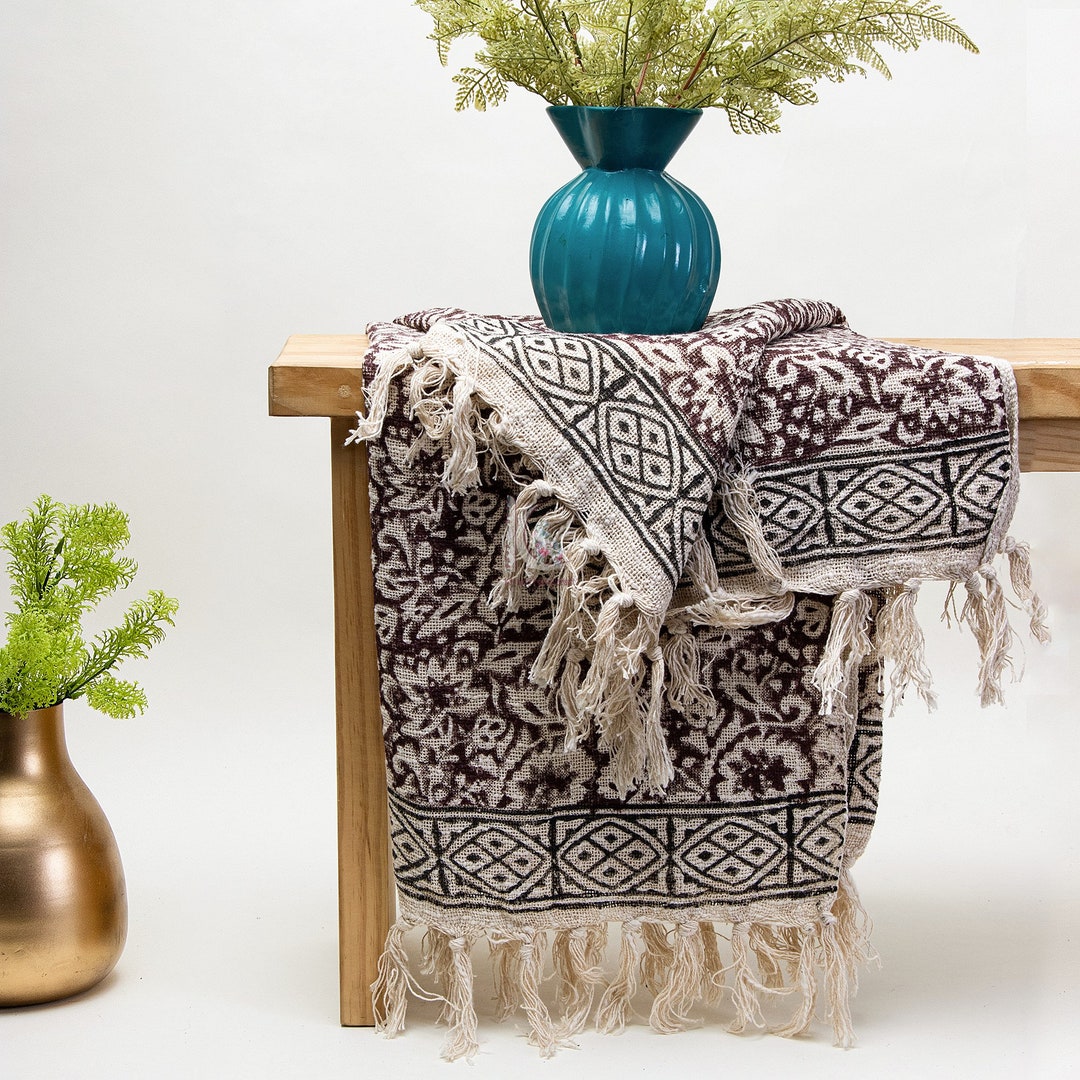 Indian Handmade Soft Cotton Throws Blankets, Hand Loom Hand Block ...