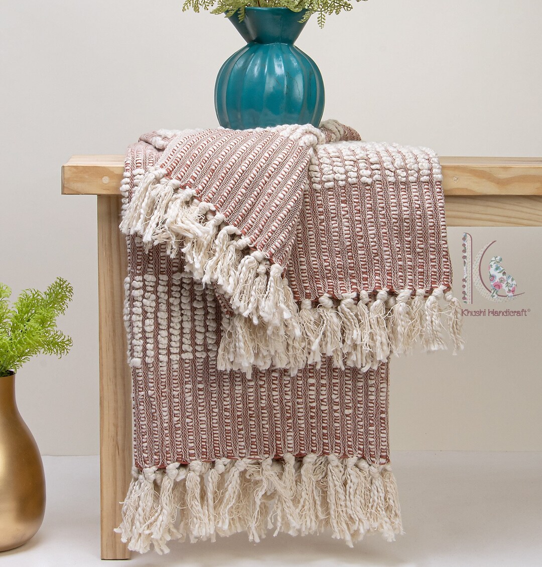 Solid Color Hand Wovan Throw Hand Loomed Mud Cloth Blanket Handmade ...