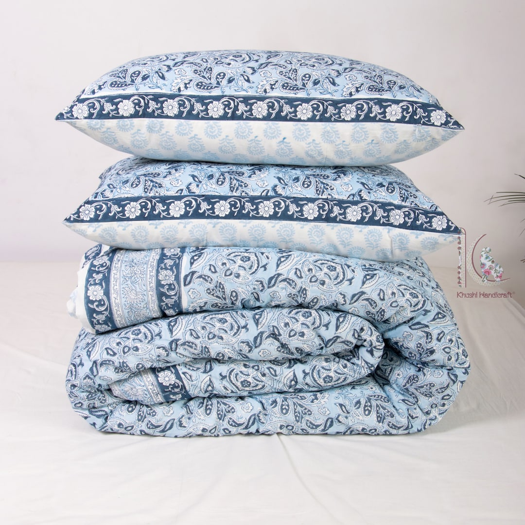 Indian Block Print Cotton Duvet Cover Set: Floral Doona Bedding Set ...