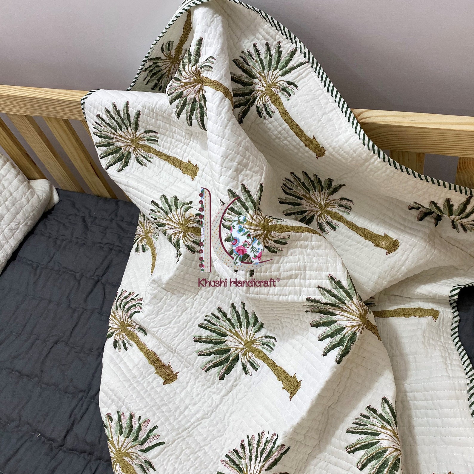 Palm Tree Soft Baby Blanket Crib Bedding Handmade Cotton Quilt | Etsy