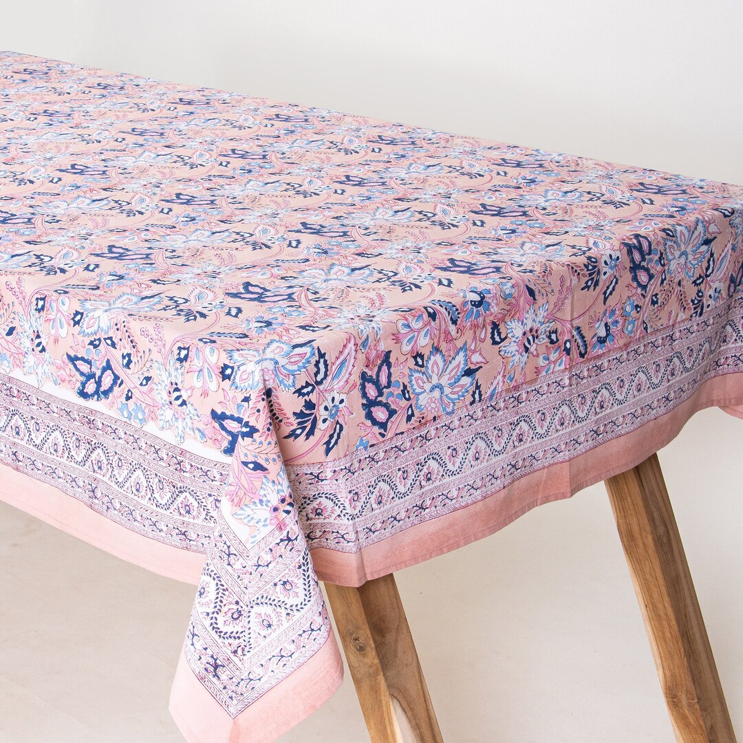 Vintage Cotton Block Print Tablecloth Rectangle Table Cloths Bohemian ...