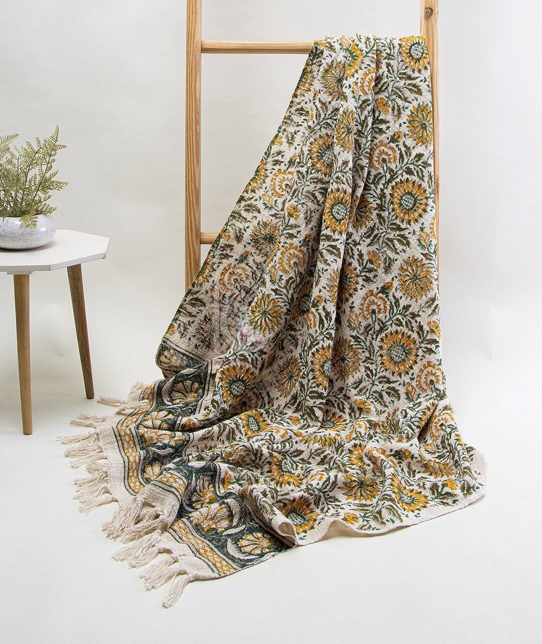 Hand Block Printed Cotton Throw, Decorative Couch Blanket, Bohemian ...