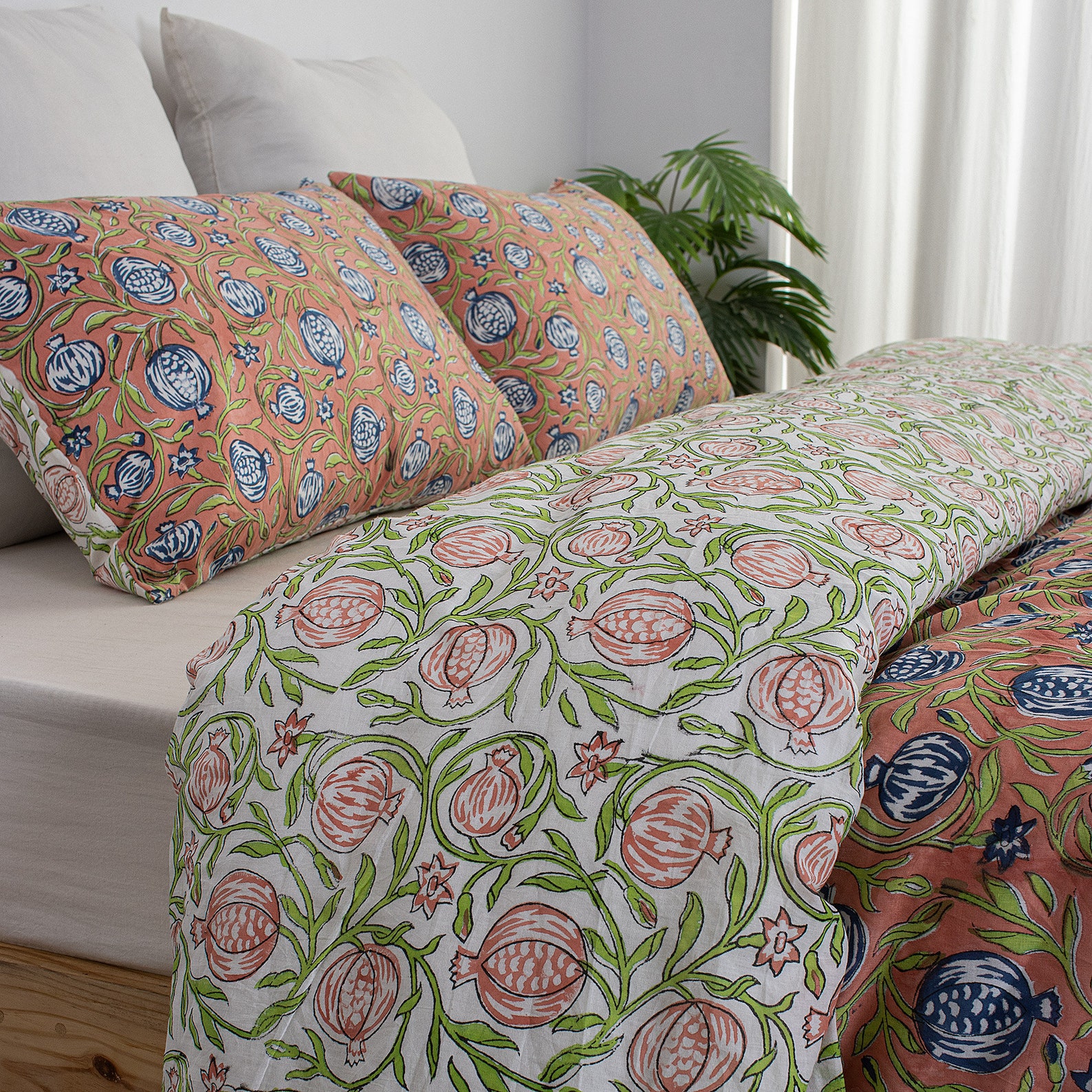 Indian Pomegranate Print Duvet Cover: Reversible Hand Block Cotton ...
