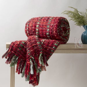 Hand Loomed Wool Throw Blanket: Red Multi-color Sofa Cover (74x52 ...