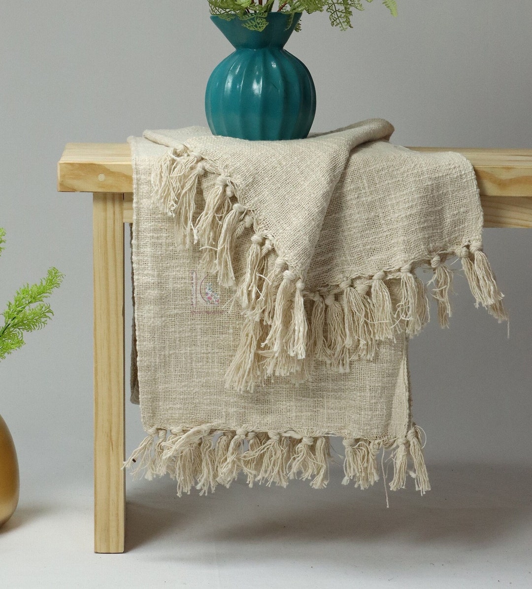 Soft, Cozy, Unbleached, Undyed 100% Cotton Throw Blanket ,cream Large ...