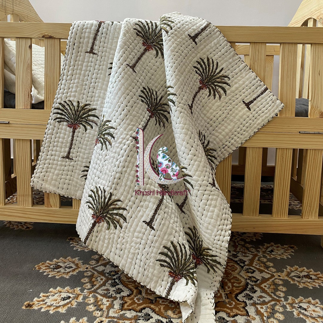 Handmade Palm Tree Baby Quilt: Organic Cotton Boho Blanket, Boho ...