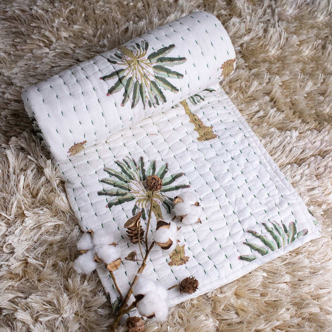 Palm Tree Kantha Quilted Baby Quilt Indian Crib Bedding Sets - Etsy