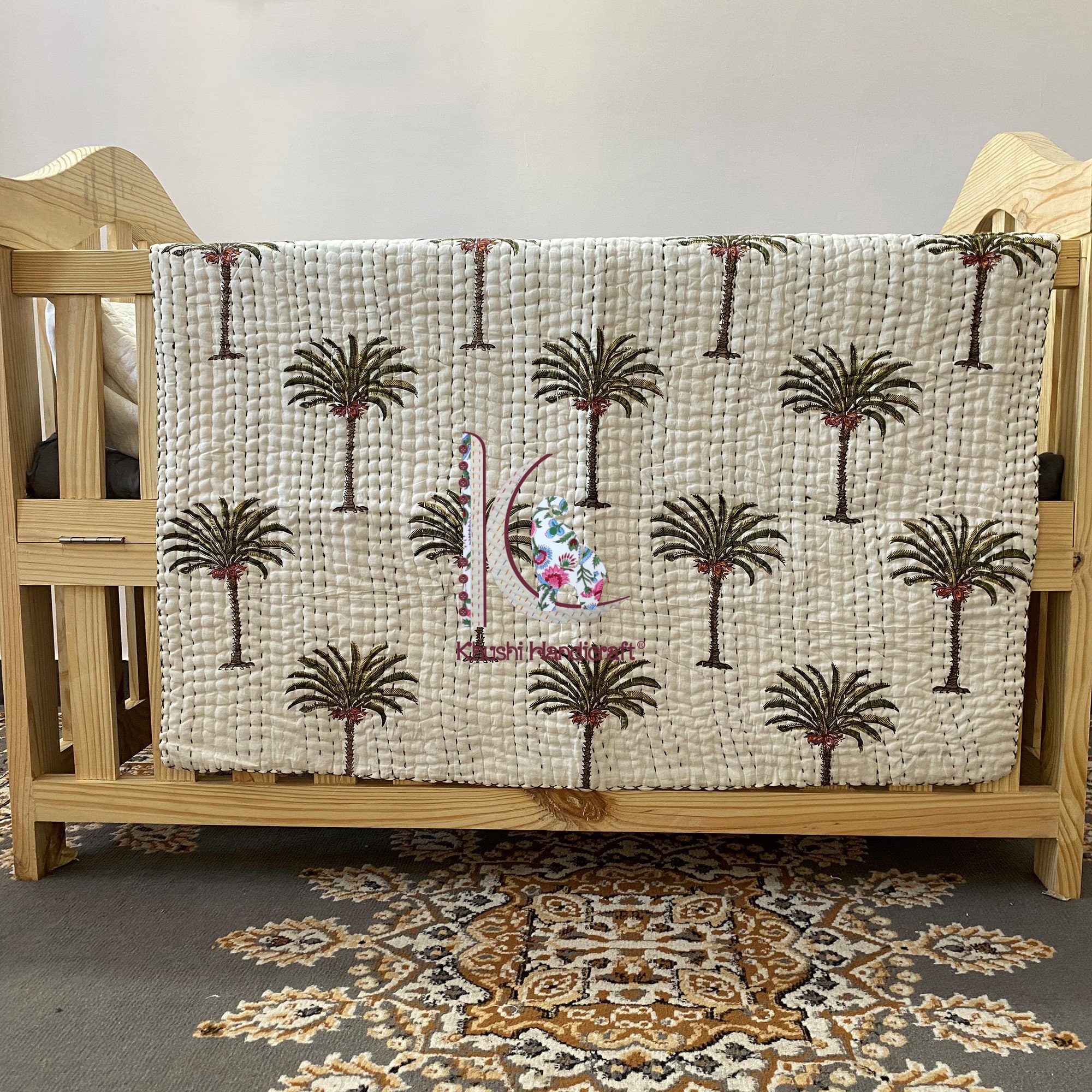 Handmade Palm Tree Baby Quilt: Organic Cotton Boho Blanket, Boho ...
