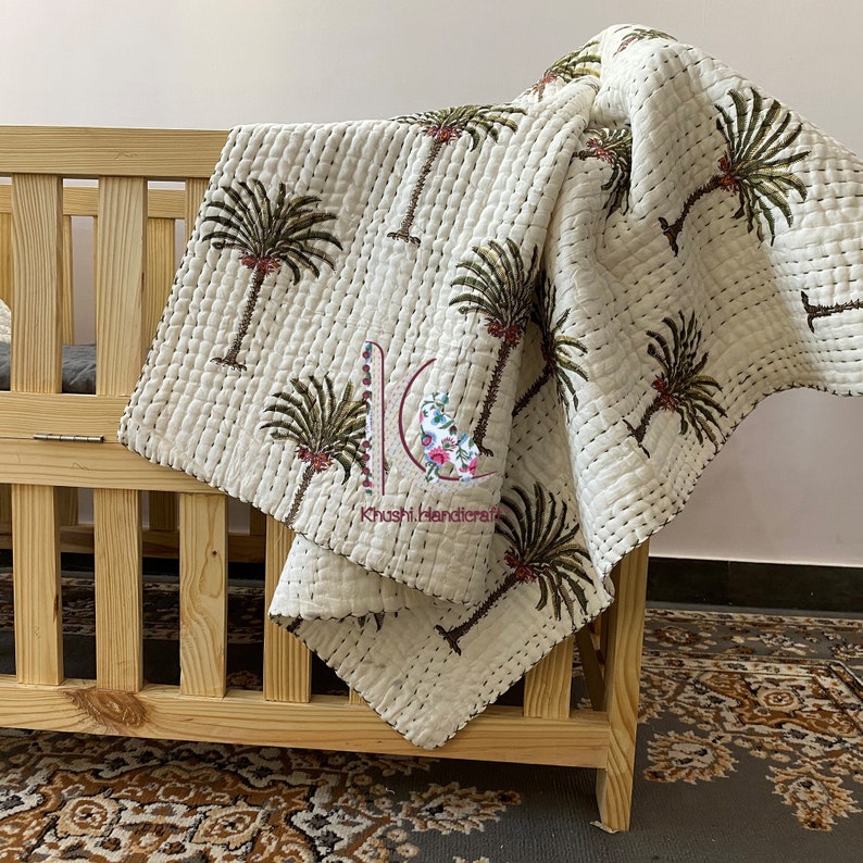 Handmade Palm Tree Baby Quilt: Organic Cotton Boho Blanket, Boho ...