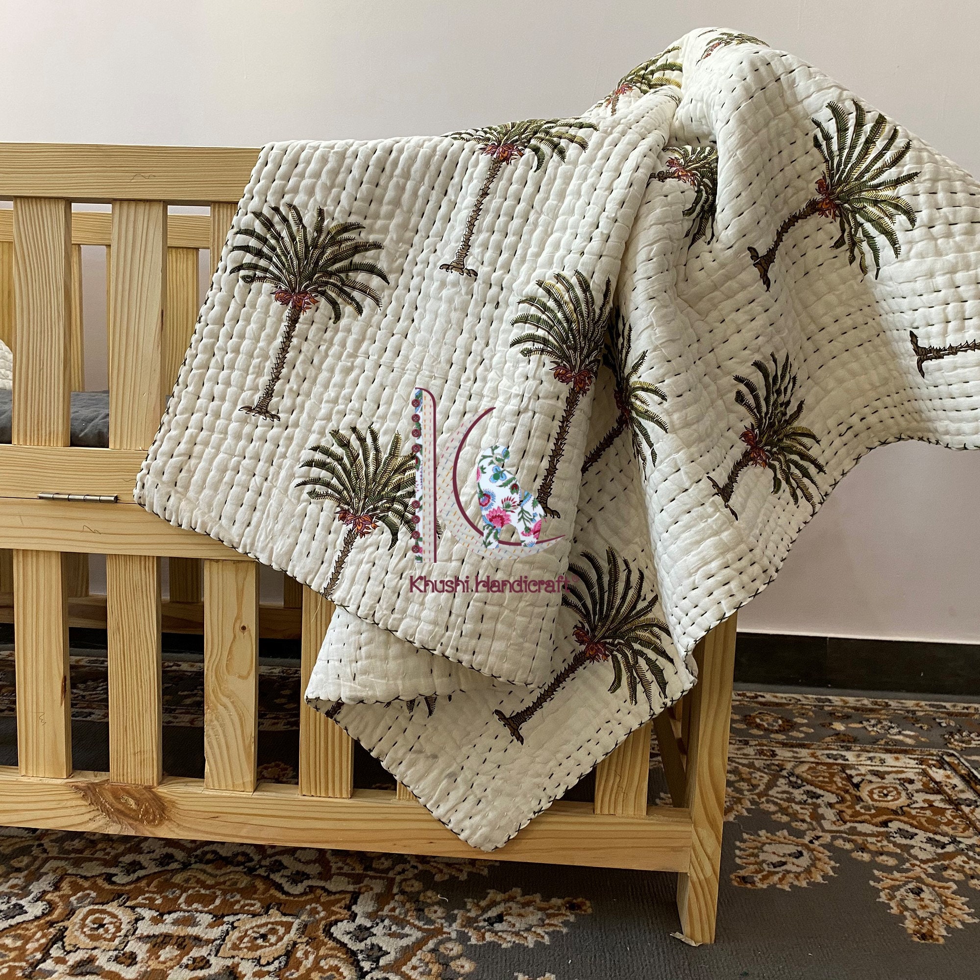 Handmade Palm Tree Baby Quilt: Organic Cotton Boho Blanket, Boho ...