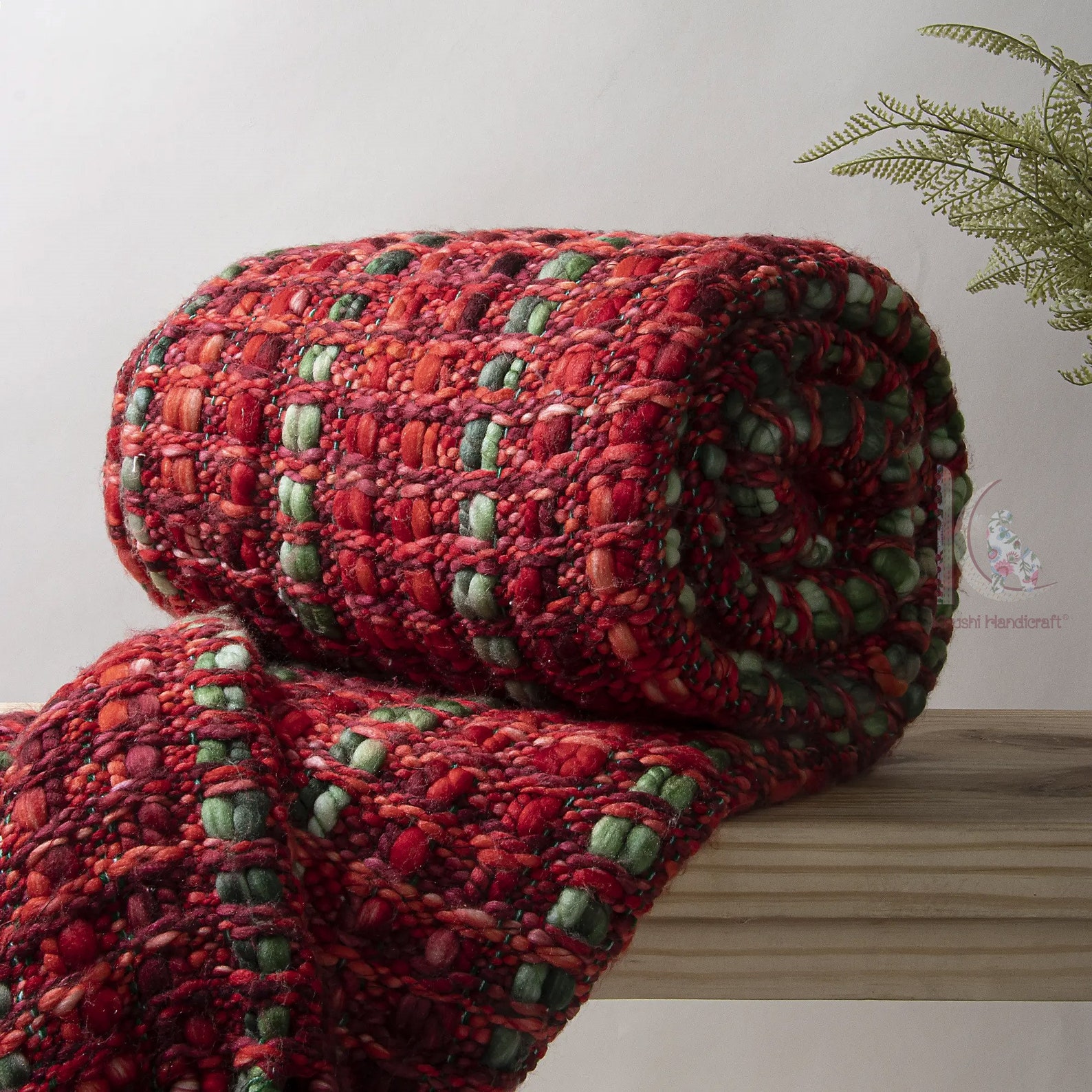Hand Loomed Wool Throw Blanket: Red Multi-color Sofa Cover (74x52 ...