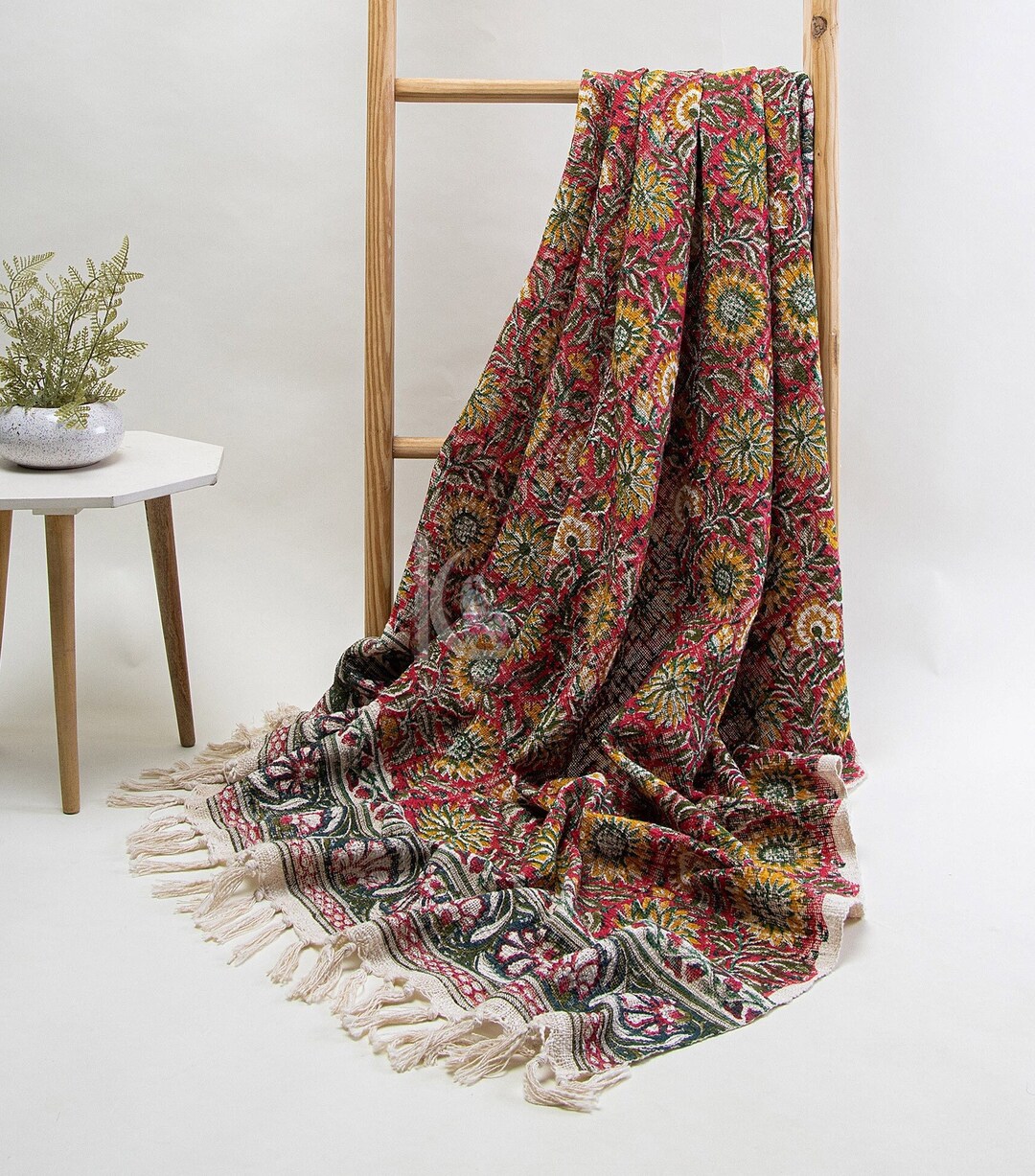 Handloom Cotton Throw, Hand Block Printed Decorative Blanket, Woven ...